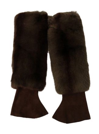 Dolce & Gabbana Womens Brown Elbow Length Finger Less Fur Gloves And Leather