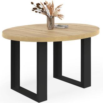IDMarket Table &agrave; manger fixe ronde PHOENIX 4 personnes bois et noir 110 cm