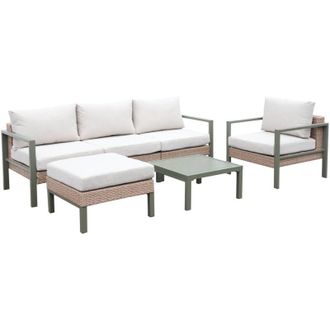 Sweeek Gartenlounge-Set Aluminium und Polyrattan, 5 Sitzpl&auml;tze Khaki / Beige