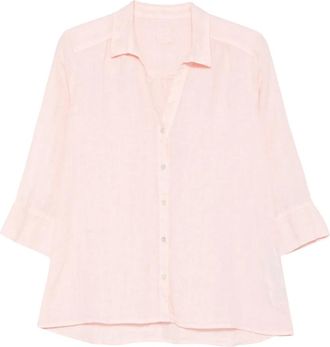 120% Lino Femme, Blouses et Chemises, Rose, Taille: 34 FR Classic Collar V-Neck Shirt
