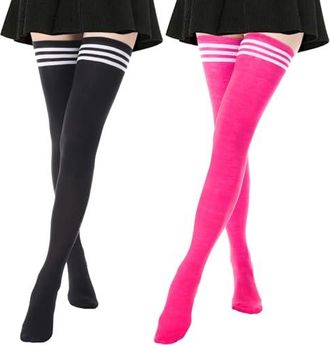 Dreshow 2 Paires Femme Coton Extra Longues Chaussettes Hautes de Cuisse Montantes Chaussettes de Genoux para Sport Cosplay