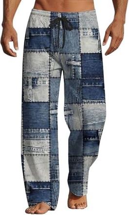 Generic DENGJIAMY Pantalon de plage d&eacute;contract&eacute; avec cordon de serrage pour homme - Coupe droite - Pour les vacances d&eacute;t&eacute;, bleu, 3XL