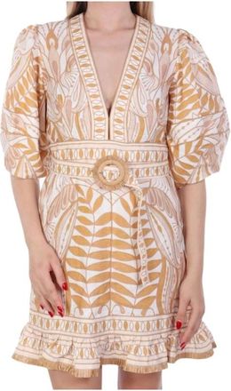 Farm Rio Farm Rio, Femme, Robes, Multicolore, Taille: 40 FR Mini-robe &agrave; manches courtes et ceinture en dentelle Nature