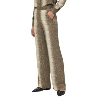 Twinset Pantalon Large Satin&eacute; Imprim&eacute; L&eacute;zard - Femme - Pantalons - Beige - Taille: 36 FR