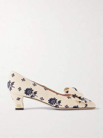 Valentino Garavani Bowbow 45 Pumps Aus Twill Mit Blumenprint Und Schleife - Creme