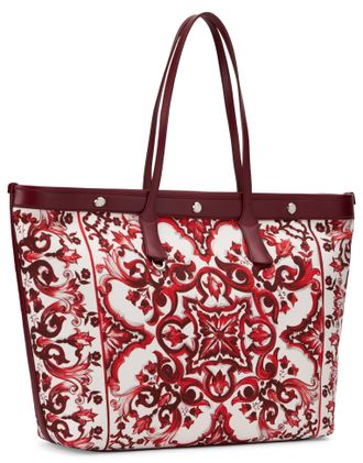 Dolce & Gabbana Majolica Print Cotton Tote Bag - Red