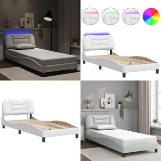 vidaXL Bettgestell mit led Wei&szlig; 90x190 cm Kunstleder - Bettsofa - Schlafzimmerm&ouml;bel - Doppelbett - Boxspringbetten - Lederbett - Home & Living