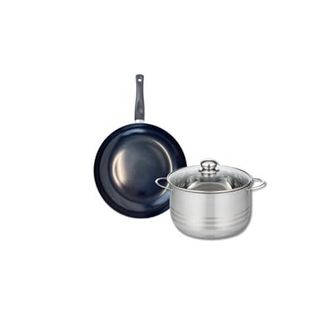 Fackelmann ELO 9712750 Batterie de cuisine 2 pièces, Ensemble de 1 Poêle de cuisson 24 cm et 1 faitout 20 cm Elo Prima Brillant, inox, induction