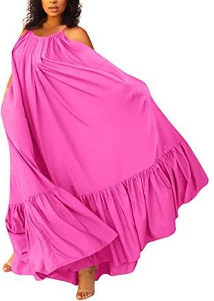 Onsoyours Robe de Plage Femme Ete Robe Tunique Plissé Lockeres sans Manche Tunique DecontractéE Robe Tunique Bicyclette Col en V Uni Été A Rose Rouge XS