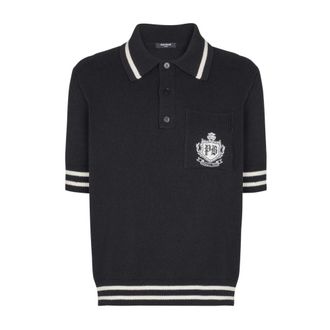 Balmain Homme, Tops, Noir, Taille: S Polo Tricot Logo
