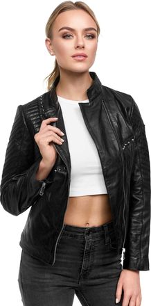 Tazzio Lederjacke Damen Echtleder Jacke mit Biker - Details & Reverskragen F514 (Schwarz, M)