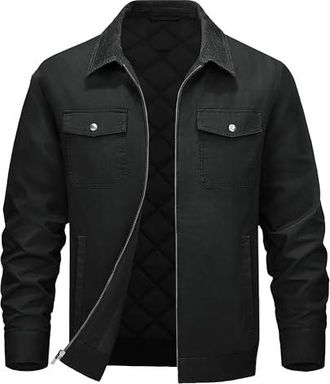 Generic Veste bomber matelassée tendance pour homme avec poches et fermeture éclair intégrale, Noir, L