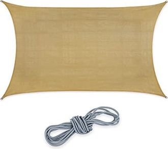 Relaxdays Sonnensegel rechteckig, 4 x 6 m, HDPE-Gewebe, UV-stabilisiert, konkav, Sonnenschutz mit Spannseilen, Sand