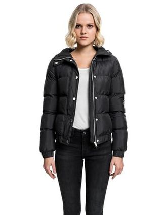 Urban Classics Ladies Hooded Puffer Jacket Femme Veste mi-saison noir M 100% Polyester