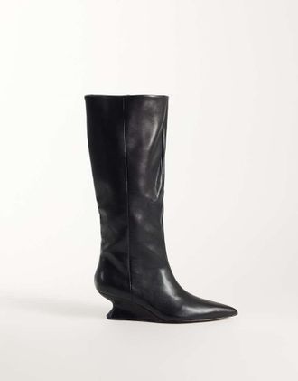 Asos bottes hauteur genou &agrave; enfiler &agrave; talon compens&eacute; Cinder noires