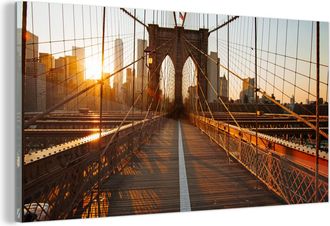 MuchoWow Glasbild Glasfoto Wandbild Bilder Deko 160x80 cm Brooklyn Bridge in New York bei Sonnenuntergang
