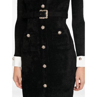 Self Portrait Velvet Button-Front Dress - Black