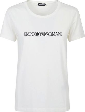 Emporio Armani Femme, Tops, Blanc, Taille: 36 FR Logo T-Shirt