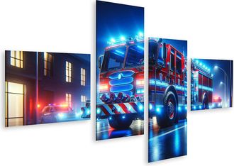 Islandburner Bild auf Leinwand Spektakul&auml;res Feuerwehrauto Mit Blaulicht Bereit F&uuml;r Einsatz Bilder Wandbilder Poster
