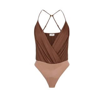 Elisabetta Franchi Femme, Tops, Brun, Taille: 42 FR Viscose Georgette Bodysuit