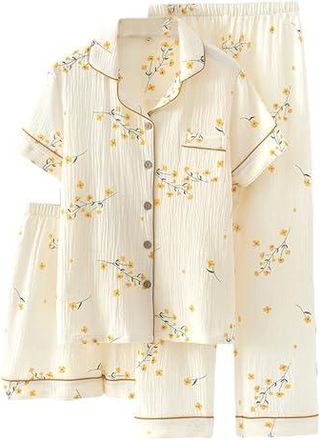 Generic Pyjama Femme Coton Ensemble Ete Pantacourt Satin R&eacute;glable Dentelle Sexy Chic 2 Pi&egrave;ces Enceintes Extensible Bas Confortable t&eacute; L&eacute;ger V&ecirc;tements de Nuit 