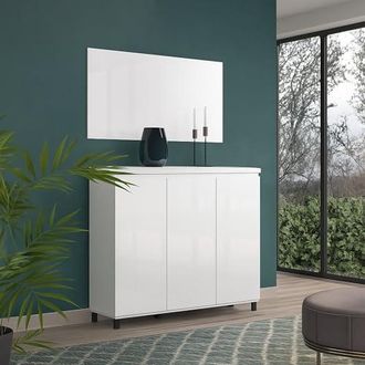 Dmora Kommode Mogadiscio, Wohnzimmerbuffet, Wohnzimmer-Sideboard, Moderne K&uuml;chen-Speisekammer, Made in Italy, 138x40h110 cm, Gl&auml;nzendes Wei&szlig; und Anthrazit