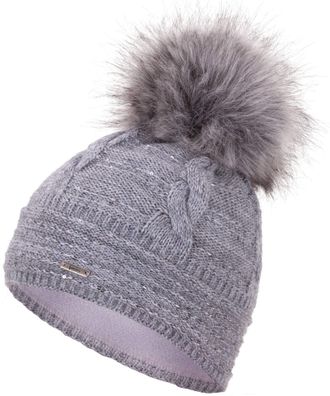 Faera Winterm&uuml;tze M&uuml;tze Damen Pailletten warm gef&uuml;ttert Bommelm&uuml;tze Fleecefutter Winter M&auml;dchen Weihnachten Strickm&uuml;tze Beanie, Farbe:Hellgrau