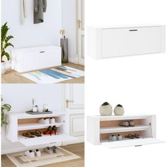 vidaXL Wand-Schuhschrank Wei&szlig; 100x35x38 cm Holzwerkstoff - Wand-Schuhschrank - Schuhschrank Wei&szlig; - Schuhorganisation - Holzwerkstoff M&ouml;bel - Garderobe