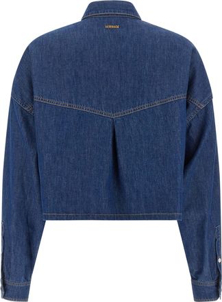 Versace Cotton Denim Cropped Shirt - Blue