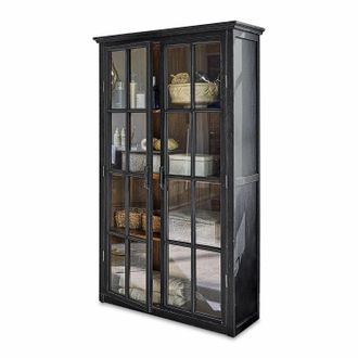 Loberon Schrank Keanu, charmanter Used-Look, Vintage-Charakter, Shabby Chic, Vitrinenschrank, Kiefernholz, Furnierschichtholz, Glas, antikschwarz