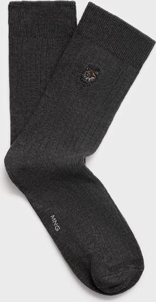 Mango Chaussettes brodées coton gris - Homme - 40-42 - MANGO MAN