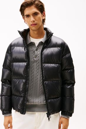 Tommy Hilfiger Steppjacke TOMMY HILFIGER SHINY DOWN STAND PUFFER, Herren, Gr. XXL, schwarz, Web, Obermaterial: 100% Polyester, regular fit normal, elastischer Bund, 