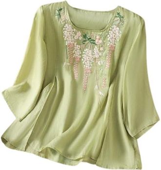 Generic Chemisier brod&eacute; en gaze boh&egrave;me pour femme - Style boh&egrave;me - Coupe ample - Tunique florale d&eacute;t&eacute; indienne &agrave; volants sur le devant - Chemise d&eacute;t&eacute; pour per