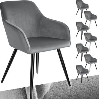 TecTake 8er Set Esszimmer Stuhl, Esszimmerstühle mit Sitzfläche aus Samt, Armlehnstuhl, Sessel Wohnzimmer, gepolsterter Bürostuhl, Schminktisch Stuhl, gemütli