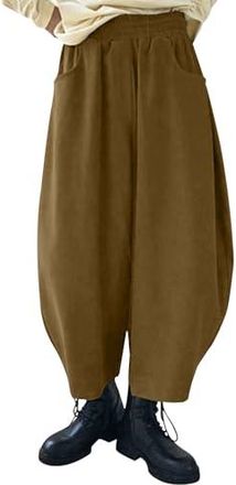 Generic Pantalon d&eacute;t&eacute; &agrave; jambe baril pour femme - Taille &eacute;lastique - Pantalon baggy incurv&eacute; - Pantalon de surv&ecirc;tement taille haute avec cordon de serrage - Pan