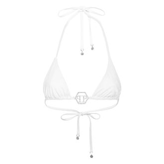 Philipp Plein Femme, Maillots de bain, Blanc, Taille: 36 FR Crystal Hexagon Triangle Bikini Top
