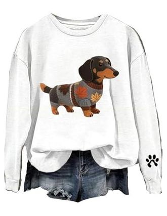 Generic Sweat-shirt &agrave; capuche pour femme avec imprim&eacute; Teckel - Manches longues - D&eacute;contract&eacute; - Automne Hiver - Pull graphique surdimensionn&eacute;, blanc, XXL