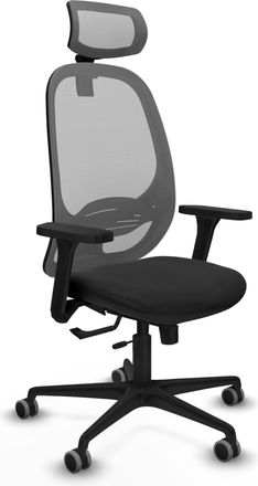 Piqueras y Crespo Schwarzer Drehstuhl mit 3D-Armlehnen, h&ouml;henverstellbarer Lendenwirbelst&uuml;tze und h&ouml;henverstellbarem Kopfteil, Neigungs- und Neigungsverstellung, ausges