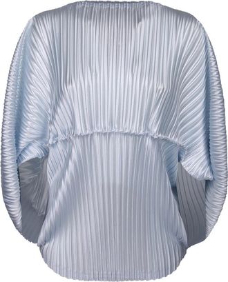 Issey Miyake Femme, Blouses et Chemises, Bleu, Taille: 40 FR Haut &agrave; plis en m&eacute;tal glac&eacute;