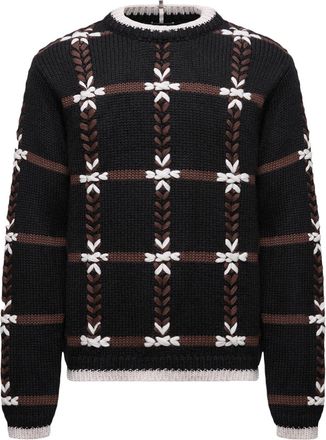 Moncler Moncler Pull En Laine M&eacute;lang&eacute;e Brod&eacute;, Homme, Noir, Taille: L