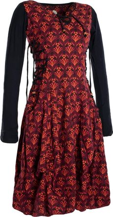 vishes Alternative Bekleidung - Langarm Damen Jersey-Kleid Blumenkleid Schn&uuml;rung V-Ausschnitt dunkelrot 42