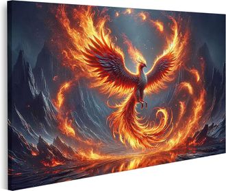 Islandburner Prime Bild auf Leinwand Phönix in Flammen Fliegender Feuervogel über Vulkanlandschaft Bilder Wandbilder Poster