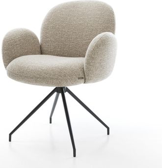 DELIFE Esszimmerstuhl Nube-Flex mit Armlehnen Webstoff Soft Beige Kreuzgestell konisch Schwarz Taschenfederkern, Esszimmerstühle