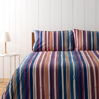 Bassetti Bettwäsche-Set für Doppelbett, Kollektion Hide and Seek, 100 % Baumwolle, Ziegelstein mit bunten Streifen