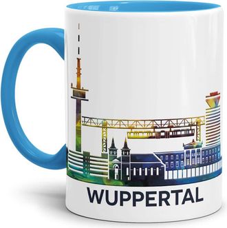 Tassendruck Wuppertal-Tasse Skyline - Kaffeetasse/Silhouette/Becher/Souvenir/St&auml;dte-Tasse/Cup/Mug/Beste Qualit&auml;t - 25 Jahre Erfahrung - Innen & Henkel Hellblau