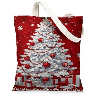 Generic Sacs fourre-tout en toile pour sapin de No&euml;l, sacs &agrave; provisions r&eacute;utilisables, sacs de courses r&eacute;utilisables pour lhiver, l&eacute;gers et lavables, Rouge, 1
