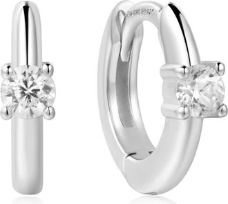 Ania Haie Damen Creolen Dusk Divas Solitaire Cubic Zirconia Mini Huggies aus 925 Sterling Silber, besetzt mit 2 Zirkonia, Größe: 6,5 x 1,2 mm, inkl. Geschenkver