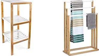 Relaxdays Regal, Bambus, Wei&szlig;, 80 x 33 x 34 cm & Bambus H x B x T: ca. 82 x 54 x 24 cm treppenf&ouml;rmiger Handtuchhalter mit 3 Handtuchstangen als Elegantes Badacc