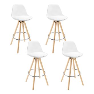 Woltu Barhocker 4er Set Barstuhl aus Kunstleder Holzgestell mit Lehne + Fu&szlig;st&uuml;tze Design Stuhl K&uuml;chenstuhl optimal Komfort Wei&szlig;, BH45ws-4