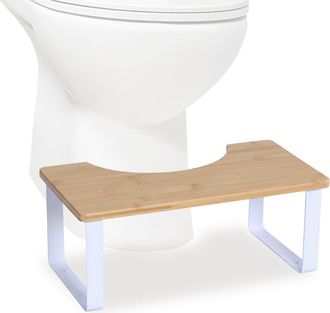 Relaxdays Toilettenhocker, Stuhlgang Unterst&uuml;tzung, WC Hocker Erwachsene, Bambus, HxBxT: 18 x 44,5 x 23 cm, Natur/wei&szlig;